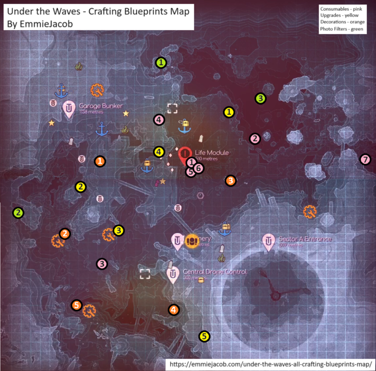 Under the Waves - All Crafting Blueprints Map - Emmie Jacob Game Guides